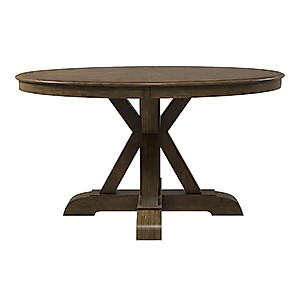 24/7 Shop at Home Van Lin Farmhouse 54-inch Solid Wood Round Dining Table with Trestle Pedestal Base, for Kitchen, Living Room, Entryway, Small Spaces, 54D x 54W x 30H in, Light Oak