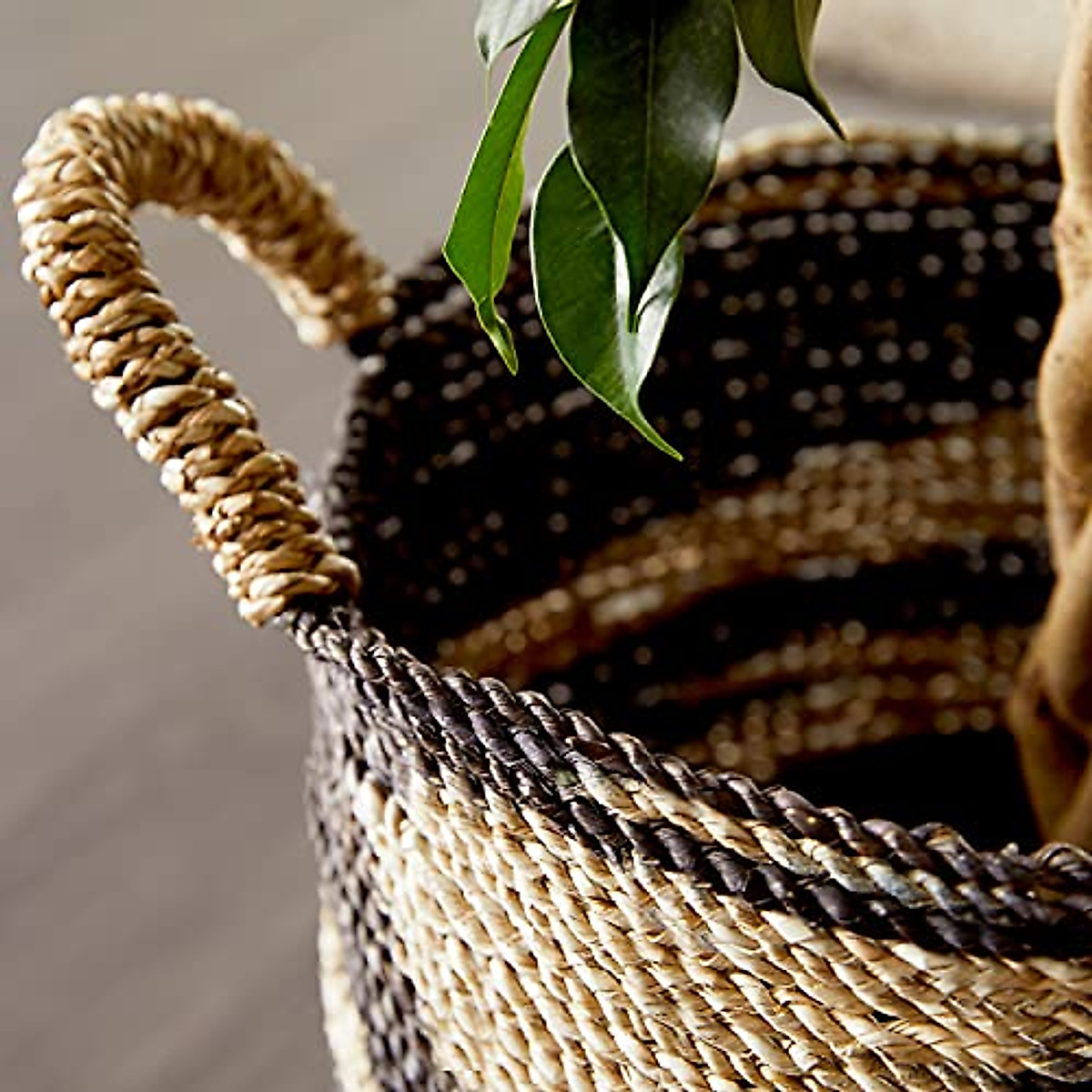 Deco 79 Seagrass Handmade Two Toned Storage Basket with Handles, Set of 3 18", 17", 16"H, Black