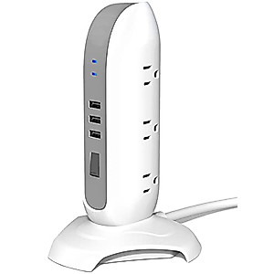 One Power by Promounts Desktop Power Strip Tower Surge Protector, 5 Outlets 3 3.1A USB Chargers, 900 Joules, LED Indicator, 6 ft Cable, Space-Save Flat Plug for Smartphone, Tablet, Laptop, Power Bank