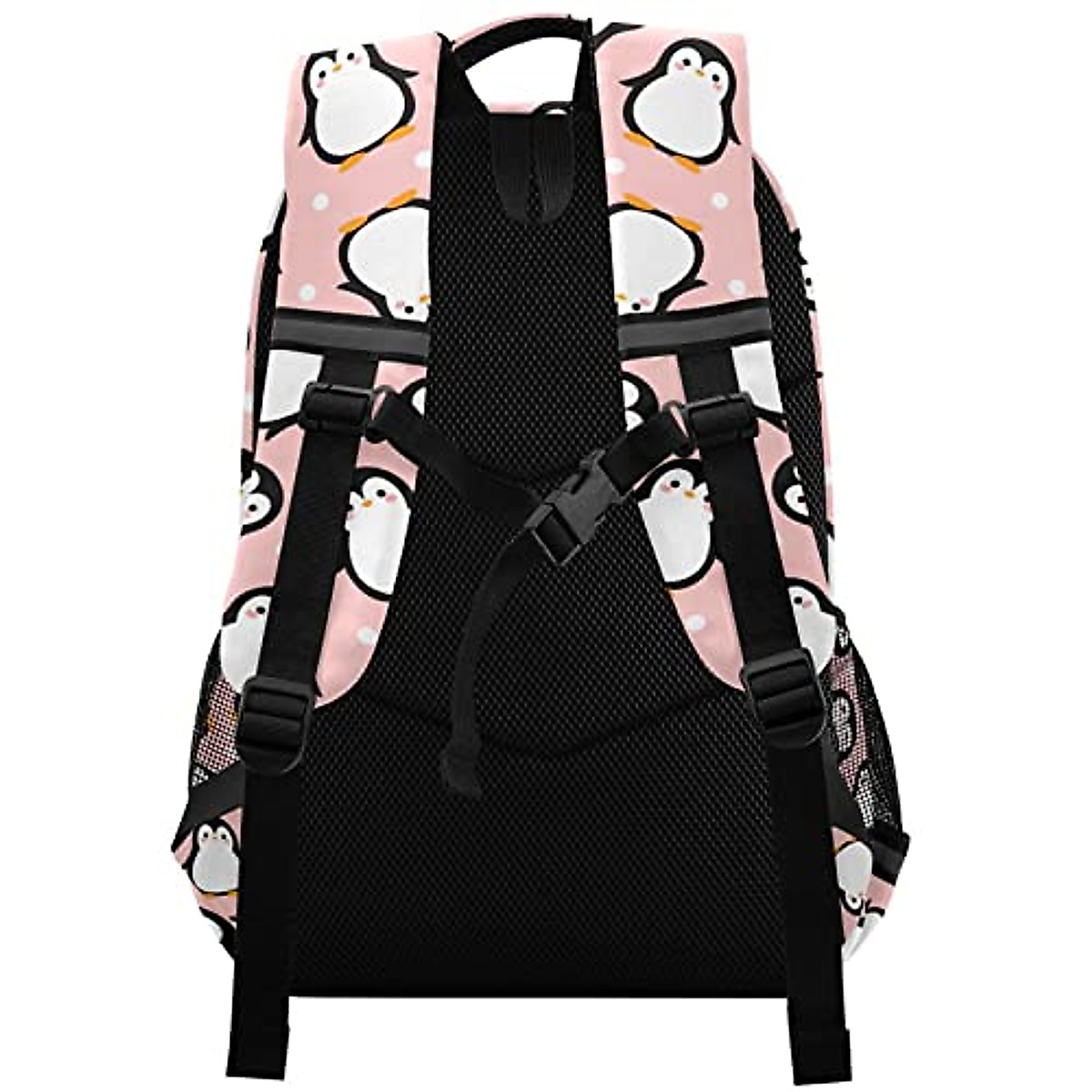 JIPONI Pink Penguin and Polka Dot Backpack For Girls Boys School Kids Bookbag Travel Laptop Backpack Purse Daypack With Chest Strap