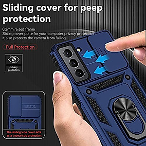 for Samsung Galaxy S21 Plus Case with Camera Lens Cover HD Screen Protector, Military-Grade Drop Tested Magnetic Ring Holder Kickstand Protective Phone Case for Samsung Galaxy S21+ Plus 5G (Navy Blue)