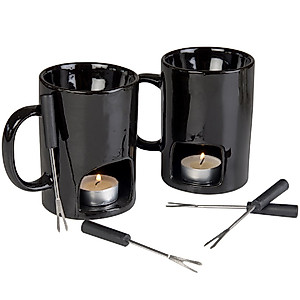 Evelots Mini Fondue Pot Set/Personal Fondue Mugs-Chocolate/Cheese/Fondue Maker Gift Set/2 Ceramic Mugs/Forks/Candles