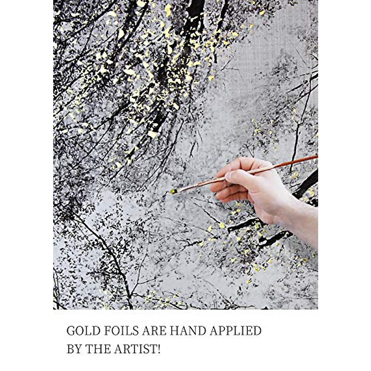 lamplig Forest Wall Art Large Grey Tree Pictures Black and White Gray Canvas Prints Hand Painted Oil Paintings Gold Leaf Framed Nature Artwork Vertical Home Decor for Living Room Bedroom 32"x48"