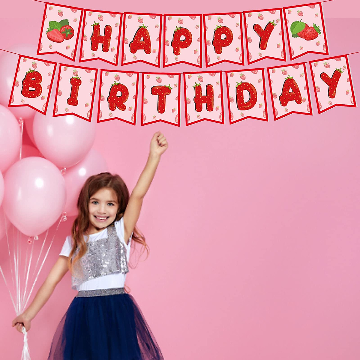 GLASNES Strawberry Happy Birthday Banner Strawberry Birthday Party Decorations Baby Shower Summer Fruit Birthday Party