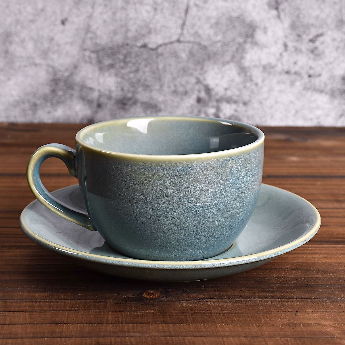 Bosmarlin Coffee Cup Mug with Saucer for Latte, Cappuccino, Tea, 8.5 Oz, Dishwasher and Microwave Safe, Reactive Glaze, 1 Pcs (Sage Green, 1)