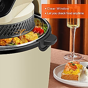 LATURE 3.8 QT Air Fryer Timer & Temperature Controls, with Glass Lid, Dishwasher Safe and Non-stick Basket, 1100W, Oil-Less Healthy Cooker MET Certified with Recipes (Black-Glass Lid)