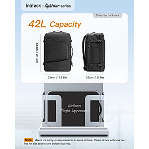 Inateck 42L Multiple Anti-theft Protections Travel Laptop Backpack,Splash-resistant Large Capacity Hand Luggage,Compatible with 17 Inch Laptop,Cabin Backpack for Business Trip and Outdoors