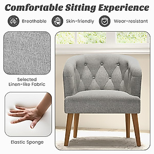 KOTEK Accent Chair Set of 2, Upholstered Comfy Club Chair with Solid Rubber Wood Legs, Mid Century Modern Chair W/Adjustable Foot Pads, Tufted Armchair for Living Room, Bedroom, Office