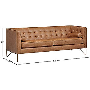 Amazon Brand – Rivet Brooke Contemporary Mid-Century Modern Tufted Leather Sofa Couch, 82"W, Cognac