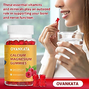 OVANKATA Calcium Magnesium Gummies with High Absorption 300mg Calcium 51mg Magnesium Citrate, Vitamin D3, Support for Bone, Leg Cramps & Muscles Relaxation, Vegan, 60 Gummies