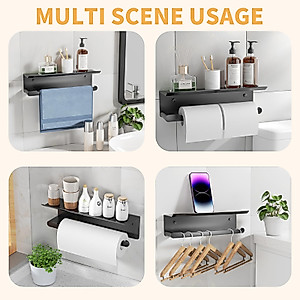 Paper Towel Holder, Aheucndg Wall Mount Paper Towel Holder, Paper Roll Holder with Shelf for Kitchen or Bathroom, Self-Adhesive or Drill Mounting (Black)