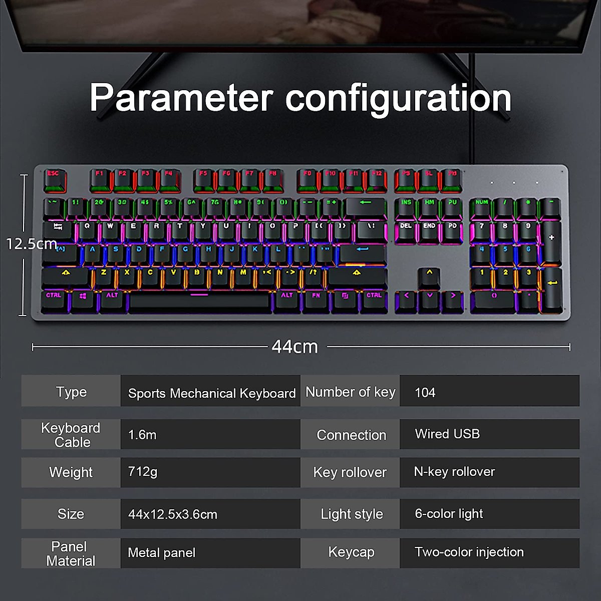 HotTopStar Wired Mechanical Gaming Keyboard, Computer Gaming Keyboards, USB Wired Mechanical LED Keyboard Rainbow Backlit Keyboards Black Axis for PC and Desktop Computer (104 Keys, Black)