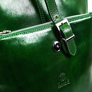 Time Resistance Leather Backpack - Convertible to Shoulder Bag - Full Grain Real Leather Travel Rucksack for Women (Green)