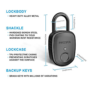 Fingerprint Padlock with Key Backup, 2keys, Prezlock, Smart Padlock with Keyless Biometric, Suitable for Outdoor and Heavy Duty, IP65 Waterproof.
