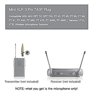 J K Pro Earhook Headworn Microphone Headset Microphone MIC-J S90 Compatible with AKG SAMSON Wireless Bodypack Transmitter - Mini XLR TA3F Connector