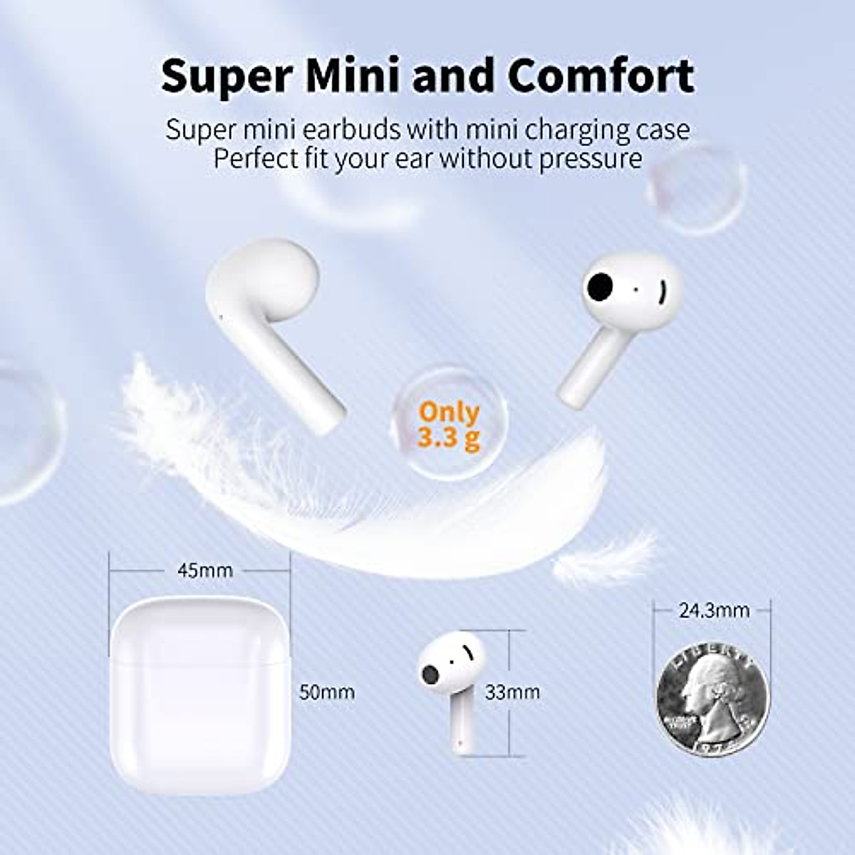 Wireless Earbuds, Bluetooth Earbuds Environmental Noise Cancellation 4 Mic Call Noise Cancelling Mini Earbuds, Bluetooth 5.2 Light Weight Deep Bass Headphones for Work, Home Office