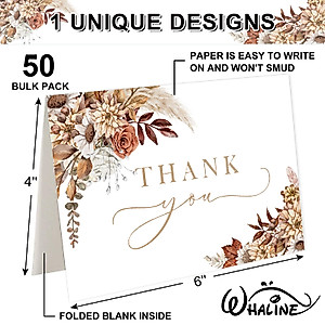 Whaline 50 Pack Boho Floral Thank You Cards Boxed Retro Flower Note Cards with Envelopes Stickers Fall Blank Cards for Thanksgiving Bridal Shower Baby Shower Wedding Supplies, 4 x 6 Inch