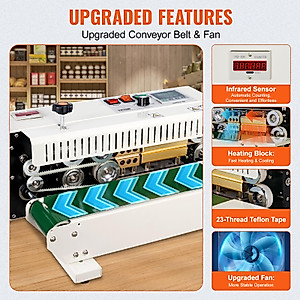 VEVOR Continuous Bag Band Sealing Machine, 0.24-0.47 in/6-12 mm Seal Width, Horizontal Band Sealer Machine with Digital Temperature Control, Bag Sealer for 0.02-0.8 mm Plastic Bags with Count Function