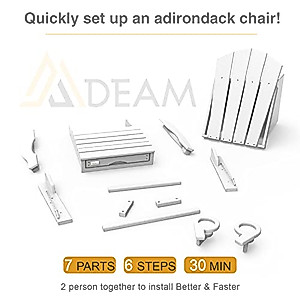 Mdeam Folding Adirondack Chair - Weather Resistant Fire Pit Chair with 2 Cup Holders and Retractable Ottoman for Patio, Garden, Backyard, Lawn, Outdoor (White)