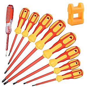 uoboeuq 9 Piece 1000V Insulated Electrician Screwdrivers Set with Magnetic Tips, Slotted and Phillips Bits Non-Slip Grip, with 1 Test pen Electrical screwdriver set