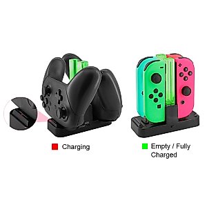 Whiteoak Pro Controller 6 in 1 Charger for Nintendo Switch Joy-Con Charging Dock Station Stand with LED Charging Indicator, [Upgrade Version] with Free Type C Cable