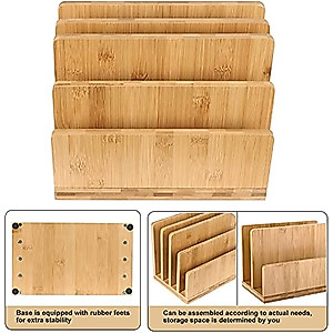 100% Bamboo Desk File Mail Organizer Countertop, 4 Slots Wood Desktop File Folder Sorter Holder Organizer for Document Letter Envelope Mail Paper Folder Bill Filing, Paper Letter Desk Tray Organizer