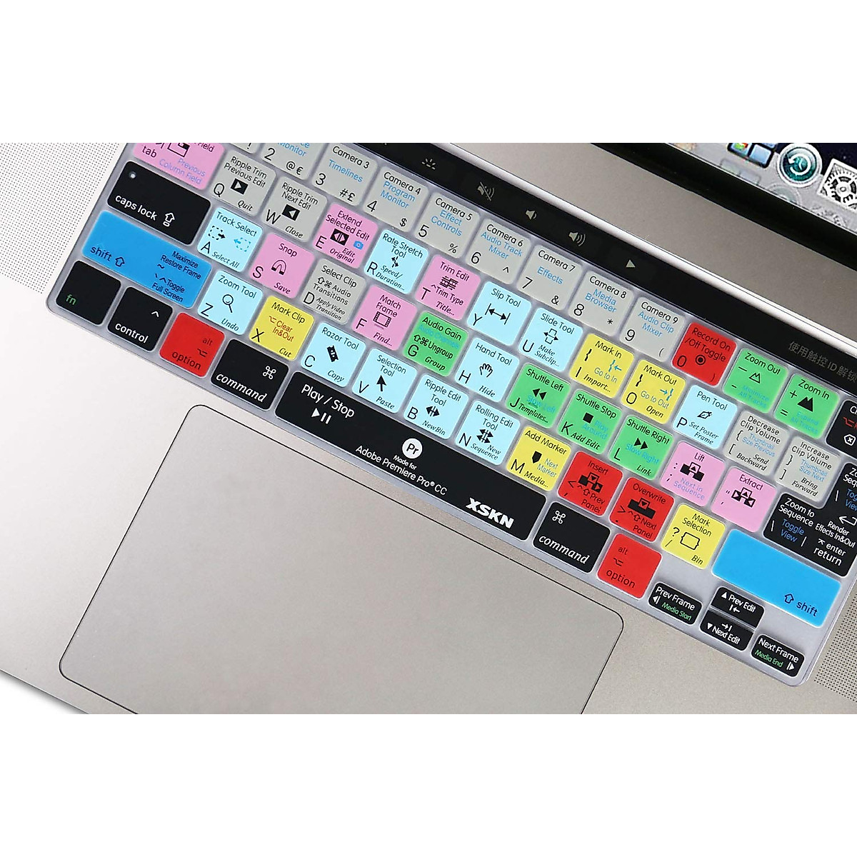XSKN Premiere Pro Shortcuts Silicone Keyboard Cover Skin for 2019 2020 MacBook Pro 16.2 13.3 inch with Touch Bar and Touch ID A2141 A2251 A2289 A2338 M1 US&EU Version