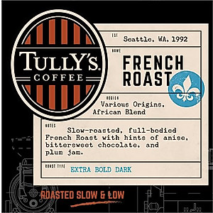 Tully's Coffee French Roast Keurig Single-Serve K-Cup Pods, Extra Bold Dark , 12 Count