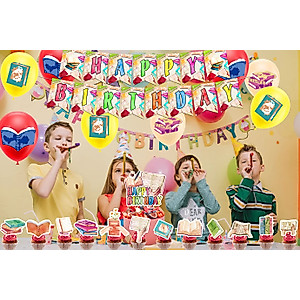 Books Party Decorations Book Club Birthday Party Supplies Includes Book Happy Birthday Banner Cake Topper Cupcake Toppers Balloons for Library Party Decorations