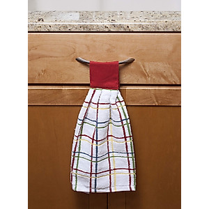Ritz KitchenWears 100% Cotton Terry Hanging Kitchen Tie Towel, Multi-Check, Paprika Red