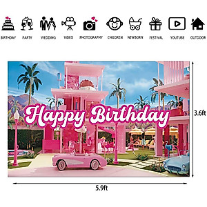 5.9 x 3.6 ft Pink Dream House Theme Birthday Backdrop Hot Pink Girls Birthday Party Decorations Princess Photography Background Movie Theme Banner Supplies