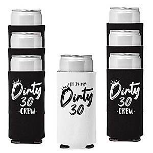 Veracco It Is My Dirty 30 Years Thirth Birthday Gift For Dirty Thirty Party Favors Decorations Slim Can Coolie Holder (Black/White, 6)