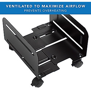 Mount-It! Rolling CPU Stand with Wheels, Heavy Duty Desktop Computer Tower Cart with Ventilation and Adjustable Width from 4.87 to 8.5 Inches, Steel