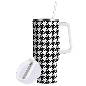 susiyo 40 oz Tumbler with Handle, Houndstooth Insulated Water Bottle Stainless Steel Reusable Iced Coffee Cup Fit in Car Holder, BPA Free, Leak Proof,Keeps Cold or Hot