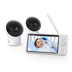 eufy Security, Video Baby Monitor with Camera and Audio, 2-Cam Kit, 720p HD, Ideal for New Moms, 5" Display, 110° Wide-Angle Lens, Night Vision (Renewed)