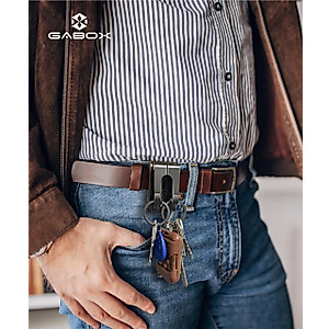 GABOX Belt Keychain Clip, Keyring Holder for Belt, Belt Loop Key Clips, Key Holder Key Rings Keeper Pocket Pants Key Hook, Cowhide Leather Black Metal