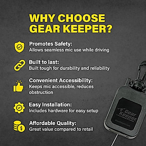 Gear Keeper CB MIC KEEPER Retractable Microphone Holder RT4-4112 – Features Heavy-Duty Snap Clip Mount, Adjustable Mic Lanyard and Hardware Mounting Kit - Made in USA – Black