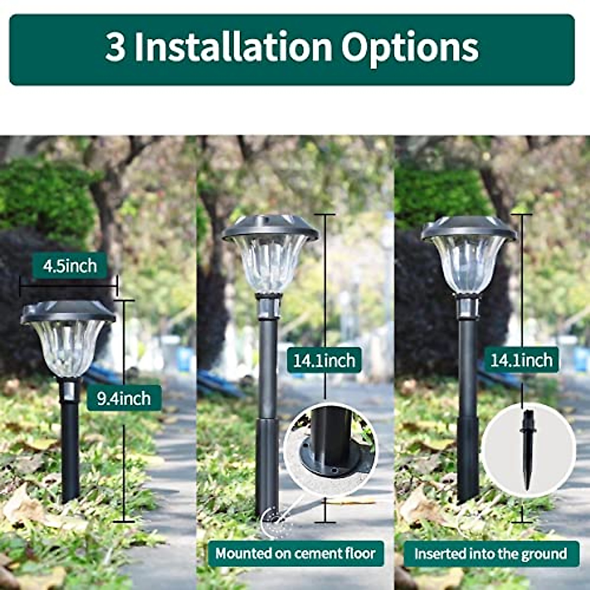Gulliva Solar Pathway Outdoor Lights, 4 Pack Tall and Large Solar Garden Lights Outdoor Waterproof with Warm White Color, Sunshine Pattern, Breathing Mode for Yard/Patio/Pathway/Walkway/Driveway