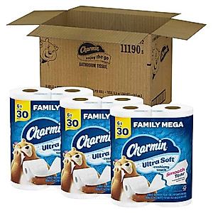 Charmin Toilet Paper Ultra Soft Cushiony Touch, 18 Family Mega Rolls = 90 Regular Rolls