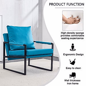 LKTART Accent Chair with Durable Square Metal Frame Cushion Single Sofa Chair Mid Century Modern Reading Comfy Lounge Chair Upholstered Armchair for Living Room Bedroom Office Blue