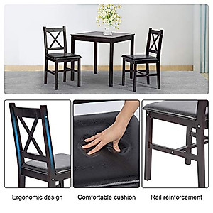 FDW Dining Kitchen Table Dining Set 3 Piece Wood in Door Square Small Farmhouse Dining Room Table Set Table and Chair for 2 Person, Dark Brown