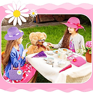 Girls Tea Party Set Includes 10 Pcs Hats Fan Tea Party Gloves Small Pink Purse Feather Boas Toy Tea Sets for Little Girls Kids Children Birthdays Easter Party Supplies Accessories