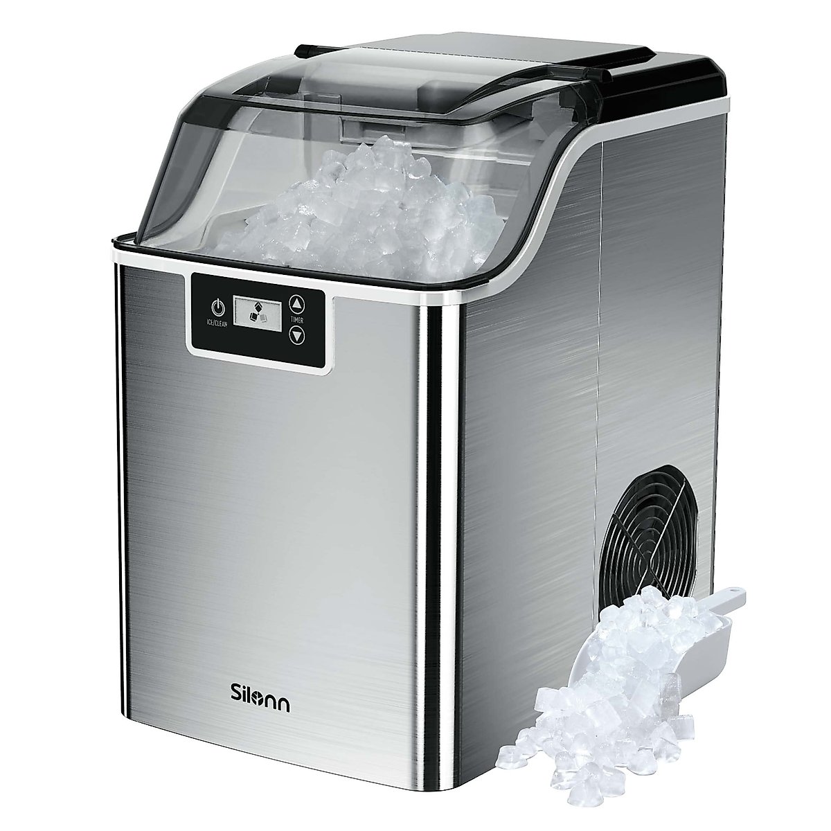 Silonn Compact Nugget Ice Maker，44lbs/Day Pellet Ice Maker Machine with Timer & Self-Cleaning Function, Portable Countertop Ice Maker for Home, Office, Bar, Perfect for Cocktails & Smoothies