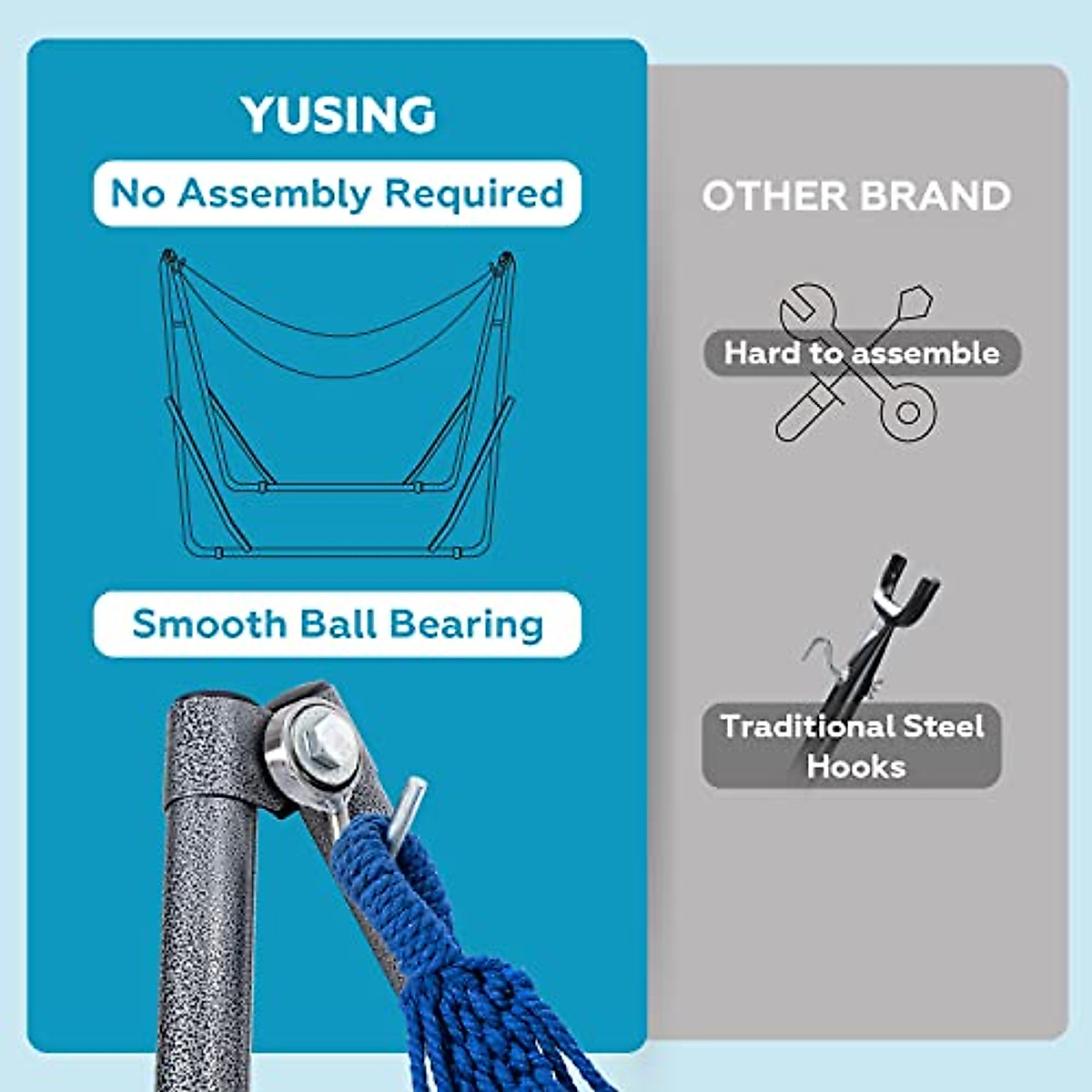YUSING Hammock with Stand, Adjustable Heavy Duty Steel Frame, Portable Hammock for Indoor, Outdoor, Camping, Garden, Yard, Porch, Patio