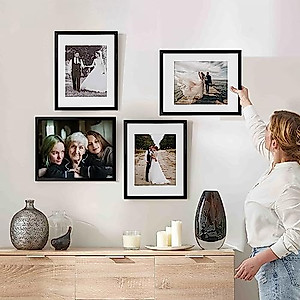 ENGLORY 11x14 Picture Frame Black Set of 3, Made of composite wood and Real Glass, Display 8x10 with Mat or 11x14 Without Mat, 11 x 14 Photo Frames for Wall Mounting.