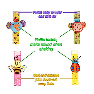 8 PCS Baby Rattle Toy Set, Wrist Rattles Foot Finder Rattle Sock, Arm Hand Bracelet Rattle, Feet Leg Ankle Socks,Present Gift for Newborn Infant Babies Boy Girl (8 pcs-A)