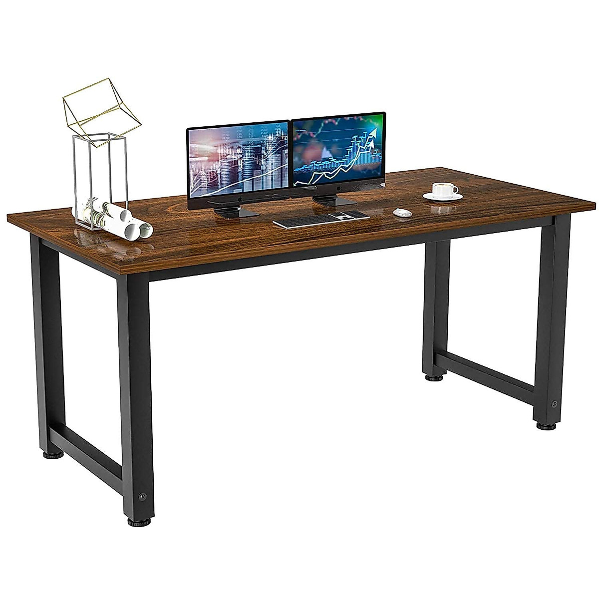 Computer Desk Writing Desk Office Desk Home Desk 63" Metal Frame Sturdy Stable Laminated MDF Desktop Anti Scratch，for Writing,Games and Home Work Desk Modern Finish Wood Board and Sturdy Steel Legs