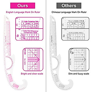 13PCS Styling Sewing French Curve Ruler Set, Dress Makers Ruler Clear Sewing Tailors Pattern Making Ruler for Fashion Design and Guides for Fabric (English Language Mark on Rulers)