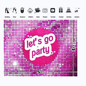Hot Pink Princess Backdrop for Girl Birthday Party Supplies 5x3 Vinyl Let's Go Party Movie Theme Background Happy Birthday for Lady Let's Go Party Banner for Girl Party Decorations (5x3ft)