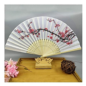 Folding Hand Fan Folding Fan Handheld Folded Fan Folding Chinese Style Hand Fan Portable Bamboo Plum Blossom Wedding Traditional Handmade Artware Foldable Fan Hand Held Fans